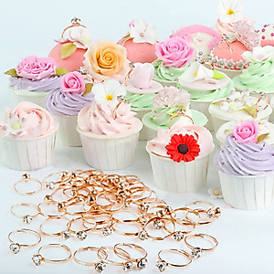 Naler Bridal Shower Rings 52 Pack Rose Gold Diamond Engagement Rings for Wedding Party Favors Table Decorations Cupcake Toppers