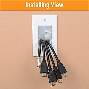 Wi4You Brush Wall Plate Built-in 1 Gang Low Voltage Mounting Bracket Large-Cut Cable Wall Plate Pass Through for Low Voltage Cables of Audio Video HDMI HDTV Home Theater White 2 Pack Cable Hider