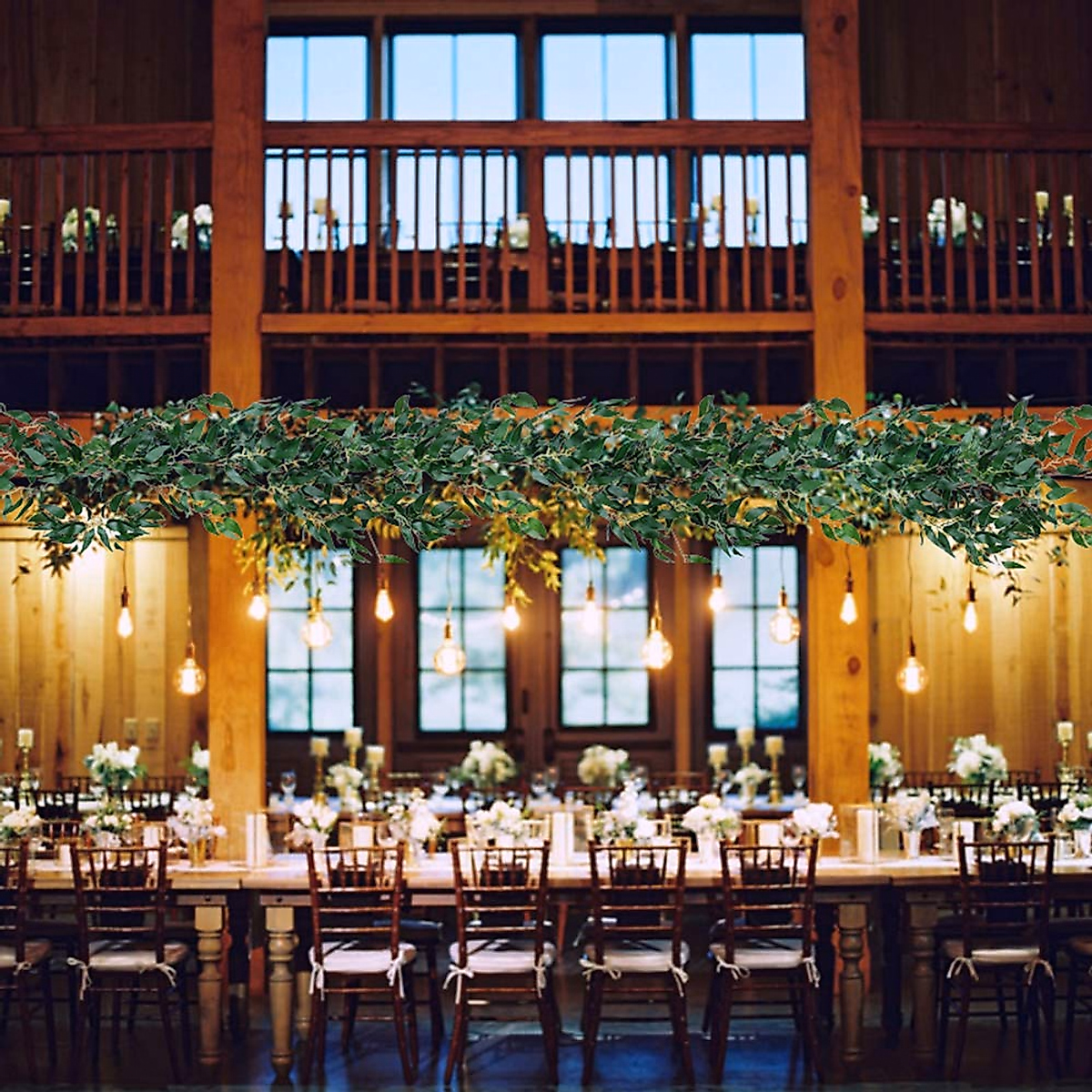 Artiflr 2 Pack Artificial Hanging Leaves Vines, 5.7 Ft Fake Willow Leaves Twigs Silk Plant Leaves Garland String in Green for indoor/outdoor Wedding Decor Party Supplies Greenery Crowns Wreath