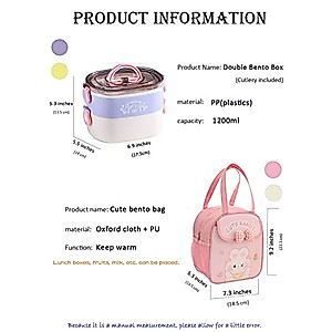 Paidideng Kawaii Bento Box Bento Lunch Box with Lunch Bag,Tableware,Biscuit bags,2 Layers Stacked Leakproof Cute Lunch Box,for Travel,Office,Gym. (purple)