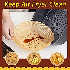 Air Fryer Disposable Paper Liners, 50Pcs 6.3 Inch Air Fryer Baking Parchment Paper Liner with Air Fryer Cheat Sheet
