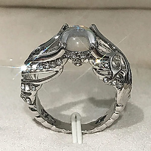 SSZUKOOU Unique 925 Sterling Silver Floral Ring Angel Wings Wedding Band Charming Moonstone Diamond Jewelry Casual Accessory Engagement Rings (US 8)
