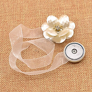 Mggsndi Floral Flower Magnetic Tiebacks Voile Net Door Curtains Ribbon Tie Backs Clip Tie - Convenient Drape TieBacks - for Window Sheer Blackout Draperies Home Office Decorative Coffee