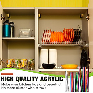 Qinyoung Acrylic Straw Holder with Double Sided Adhesive Tape Tumbler Straw Organizer for Cupboard Reusable Tumbler Straw Storage Container for Kitchen Counter (Transparent)