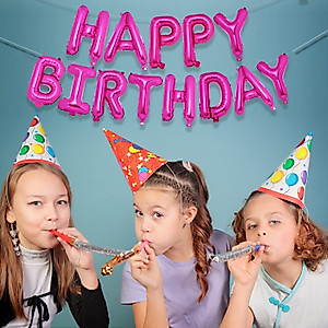 PIGETALE Happy Birthday Banner, 16 Inch Mylar Foil Letters Sign Bunting Happy Birthday Balloon Letters Balloons Reusable Ecofriendly Material for Girls Boys Kids Women Men (Hot Pink)