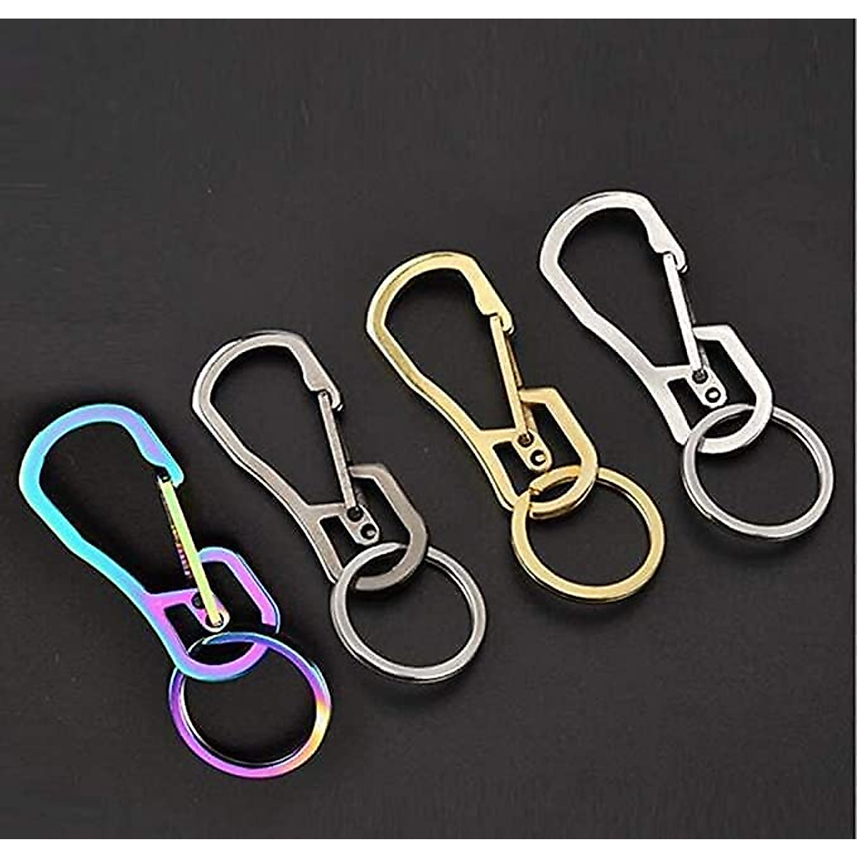 2 Pack Carabiner Clip Retractable Ring Set Titanium KeyChain Quick Release Hooks for Men Women