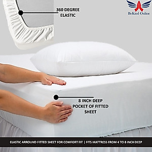 BeKind Online 600 Thread Count Olympic Queen Size Striped Sheet Set 100% Egypt Cotton 600 Thread-Count Hotel Quality Sateen Finish 8-Inches Deep Pockets Cotton Soft Egyptian Sheet - Taupe Stripe