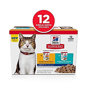 Hill's Science Diet Senior 7+ Wet Cat Food Pouch, Variety Pack Chicken and Tuna, 2.8 oz, 12 pk