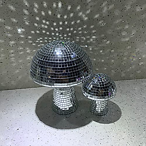Mxkoso Mushroom Disco Ball for bar, Party, Room, Table Decor - Mirror Disco Ball Mushroom Shape Home Art Decorations (Silver 4 inch)