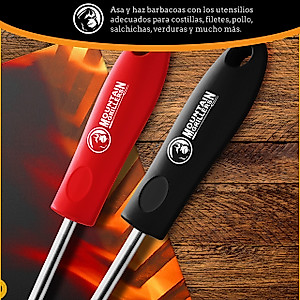 Pigtail Food Flipper Set - 17 & 12 Inch Meat Hooks & Turners With Steel Shafts & Color Coded Handles - Use In Place Of Tongs, Spatula & Meat Fork For BBQ Ribs, Steak, Chicken, Sausage, Vegetables