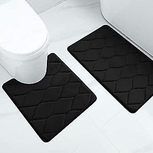 Colorxy Memory Foam U-Shaped Toilet Rugs, Ultra Soft & Non-Slip Bathroom Rugs, Water Absorbent and Machine Washable Toilet Bath Mat, Commode Contour Bath Rugs for Toilet, 24''x20'', Black