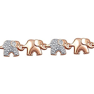 Beyond Brilliance Tennis Bracelets for Women | Cute Elephant Rose Gold Plated Round Cut Natural Diamond Link Tennis Bracelet (I-J, I3) | Jewelry for Teen Girls | Gift Box Included