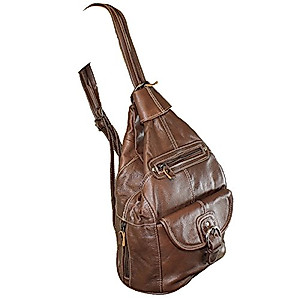 Women's Genuine Leather Sling Purse Handbag Convertible Shoulder Bag Tear Drop Backpack Mid Size Brown