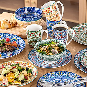 vancasso Mandala Dinnerware Sets 16 Pieces Porcelain Dinner Set for 4 Boho Plates and Bowls Dish Set with 10.5in Dinner Plates, 8in Dessert Plates, 6in Bowls and 13oz Mugs