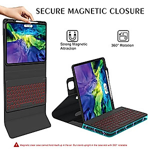 BOBOLEE Case Keyboard for iPad Pro 12.9 inch (6th, 5th, 4th, 3rd Gen), Wireless Detachable BT Backlit 7 Colors, 360° Rotatable Smart Folio Slim Cover Shell with Pen Holder