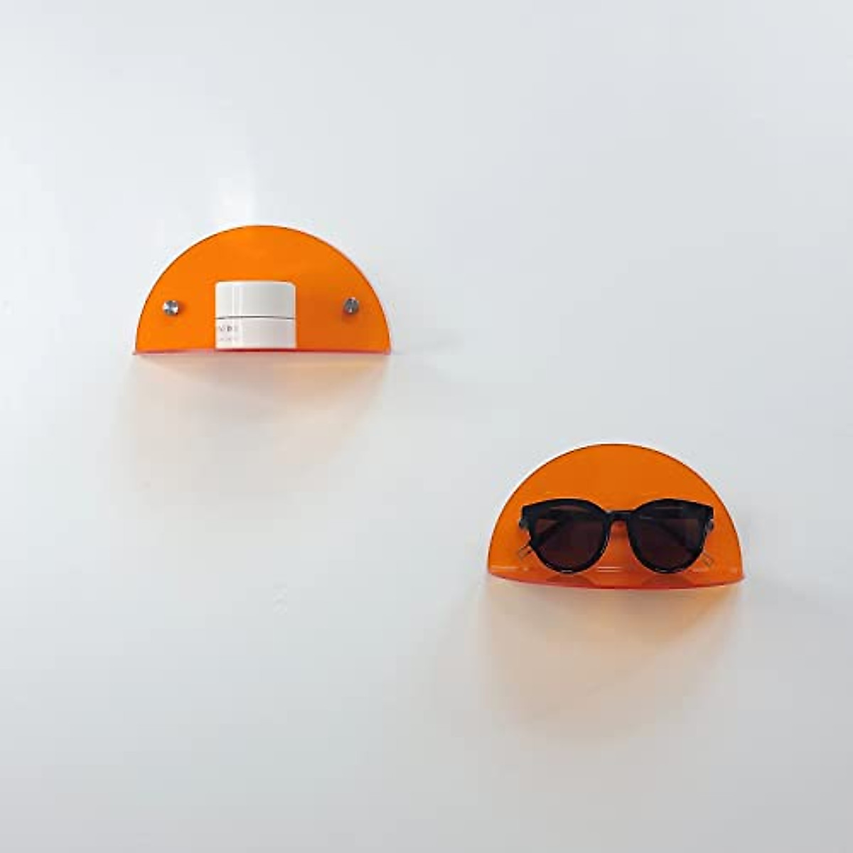 ROYALITA Acrylic Small Floating Shelves (2-Pack, 8-inch Diameter) - Wall Mounted Display Stand for Plants, Toys, Makeup, and More - Ideal for Home and Office, Orange