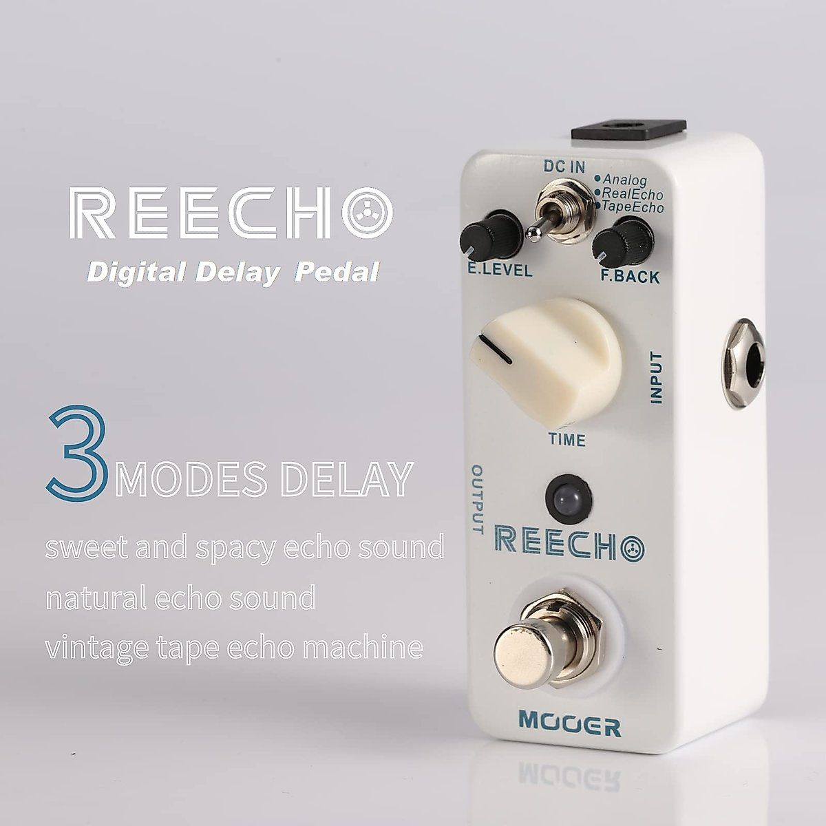 MOOER Reecho Delay Guitar Delay Effects Pedal with 3 Modes, Analog, Real Echo, Tape Echo, Vintage Tap Echo Machine