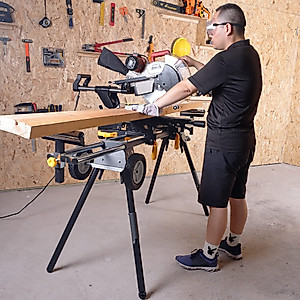 Deluxe Heavy Duty Rolling Miter Saw Stand with 8 in Wheels 330 Lbs Load Capacity Black and Grey Single Pack WK-MS029E-2