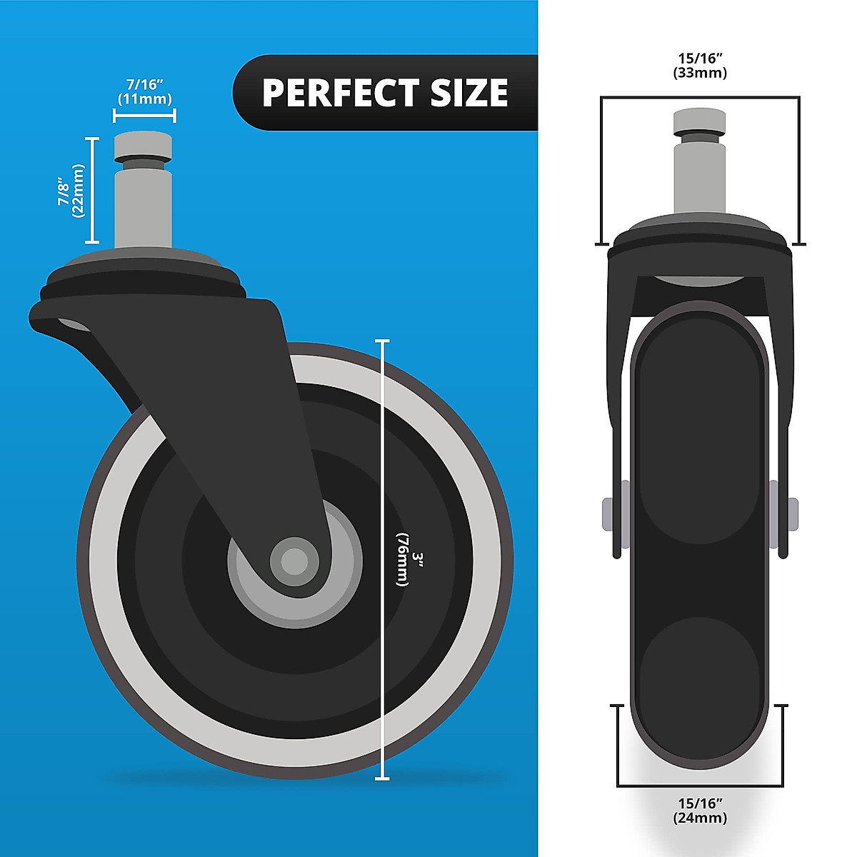 Office Chair Caster Wheels CINEYO Replacement Rubber Chair casters for Hardwood Floors and Carpet, (Set of 5) Heavy Duty Office Chair casters for Chairs to Replace Office Chair mats Universal fit