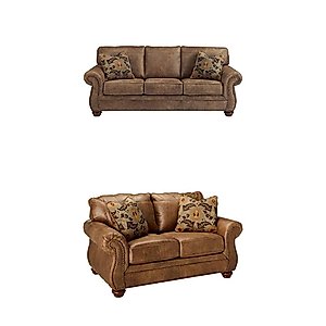 Ashley Furniture Signature Design - Larkinhurst Sofa - Contemporary Style Couch - Earth with Larkinhurst Contemporary Loveseat - Earth