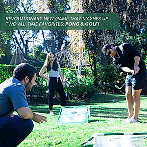 Sidelinx Golf Pong Set - Mash Up of Golf, Cornhole and Pong - Indoor or Outdoor Chipping Practice Game - Perfect Golf Gift for Adults