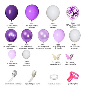 152Pcs Purple Balloons Garland Arch Kit White Purple Confetti Latex Metallic Balloons with Paper Butterfly for Wedding Engagement Mothers Day Purple Butterfly Birthday Party Decorations Supplies
