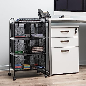 Mind Reader Cart with Drawers, Laundry Organizer, Utility Cart, Bathroom, Kitchen, Metal Mesh, 16"L x 11"W x 29"H, Black