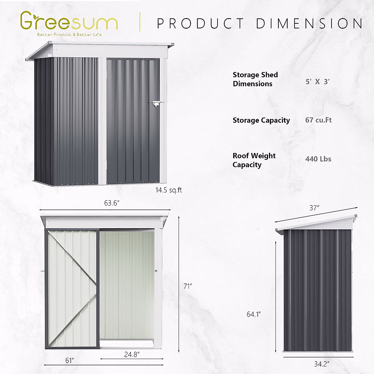 Greesum Metal Outdoor Storage Shed 5FT x 3FT, Steel Utility Tool Shed Storage House with Door & Lock, Metal Sheds Outdoor Storage for Backyard Garden Patio Lawn, Gray