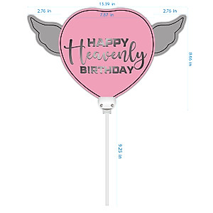 Heavenly Balloons on a stick Happy Heavenly Birthday pink balloon heart shaped with angel wings