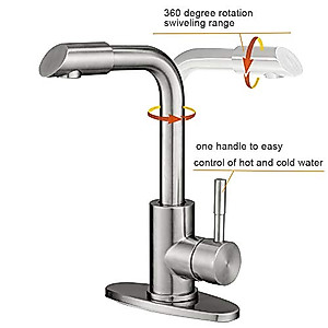 Hoimpro 360° Rotate Spout Single Handle Wet Bar Sink Faucet,Single Hole Bathroom Lavatory Faucet,Rv Small Bathroom Sink Faucet,Bar Vanity Faucet, Stainless Steel/Brushed Nickel (1 Or 3 Hole)