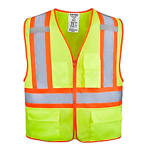 KAYGO High Visibility Safety Vests KG0100, Reflective Vest with Pockets and Zipper, ANSI Type R Class 2 Not FR(M, Yellow)