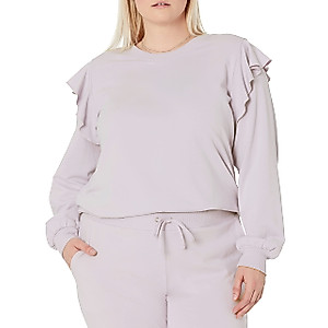 The Drop Women's Ruby Ruffle Sleeve Crewneck Sweatshirt, Dusty Purple, S