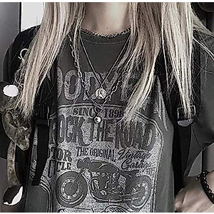 YERTTER Dainty Emo Necklace Layering Chain Choker Necklace Boho Jewelry Set Layered Silver Coin Pendant Statement Chunky Chain Necklace Valentine's Day Giftfor Women Man