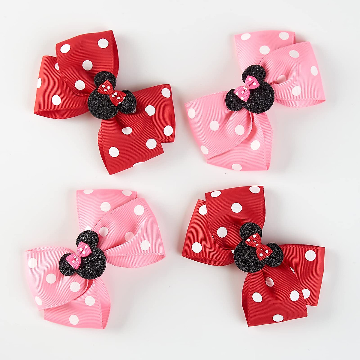 Baby Girls Mouse Ears Hair Bow Clips 4pc Birthday Party Dress Up Cartoon Hair Accessories 4 Inch Polka Dot