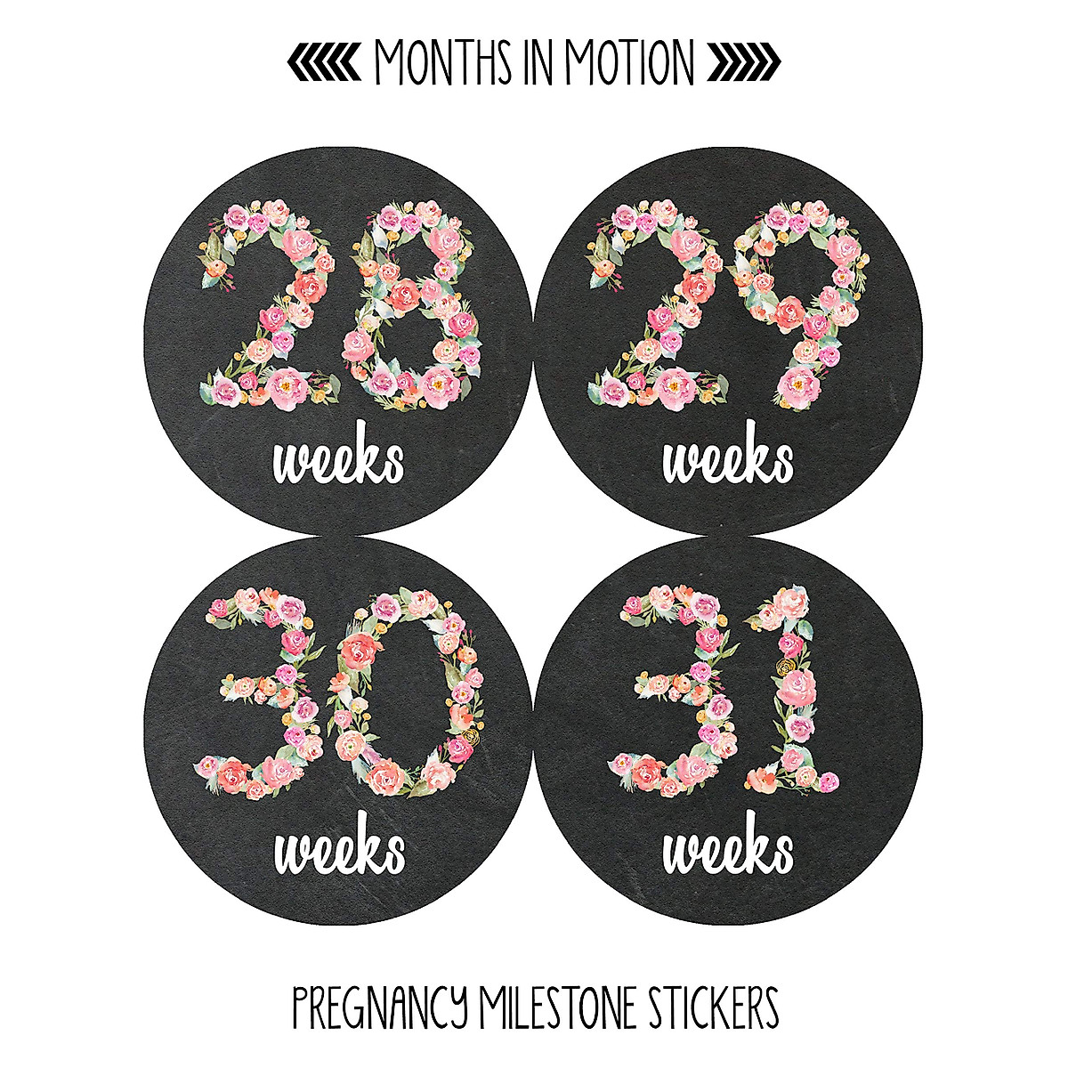 Months In Motion Pregnancy Weekly Belly Growth Stickers - Week to Week Pregnant Expecting Photo Prop - Maternity Keepsake - Baby Bump - Large Set of 36 Weekly Photo Sticker