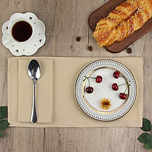 INFEI Plain Color Dinner Cloth Napkins, Set of 12 (16.9 x 16.9 Inches), Reusable Cotton Kitchen Table Napkin, for Cocktail Parties, Weddings, Hotel & Home Use (Linen)