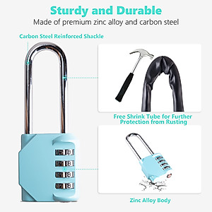 KAWAHA CL21AS 2.6 Inch Long Shackle Combination Lock, 4 Digit Combination Padlock Set Your own Combination for Gym Locker Lock, School, Gates, Doors, Toolbox, Hasps and Storage (Aqua Sky (L) *1)