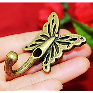 4 PCS Vintage Wall Mounted Hanger Hooks Bronze Antique Door Hangers for Hanging Clothes Hook Up Towel Coat Hat Scarf Jacket Butterfly Patterned (Length:2-1/4", Width:1-3/8")