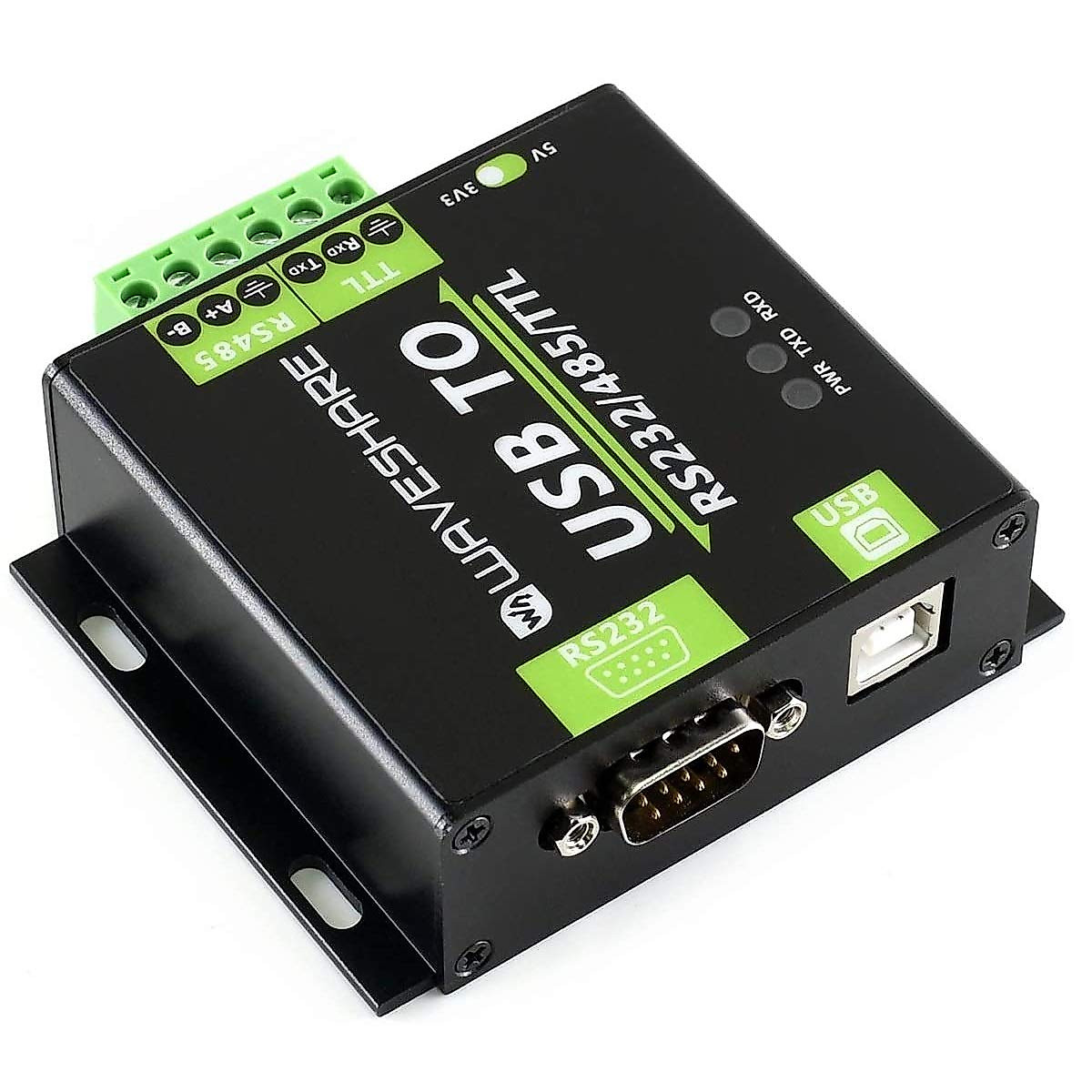 waveshare USB to RS232 / RS485 / TTL (UART) Industrial Isolated Converter with Original FT232RL Inside Aluminium Alloy Enclosure Power/ADI Magnetical Isolation,TVS Diode