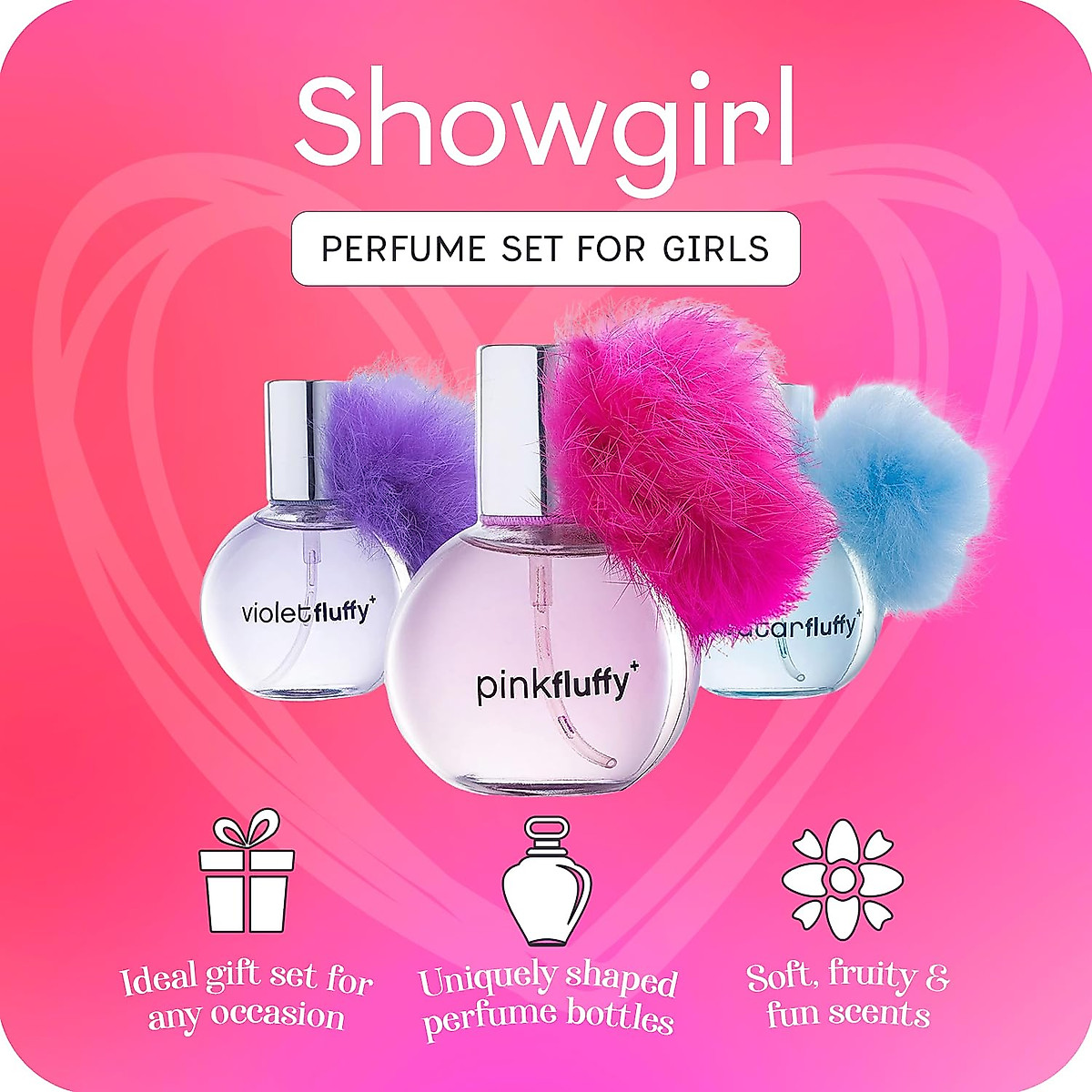 SCENTED THINGS Showgirl Perfume Set for Teen Girls, Kids Body Spray for Girls 10-12 & Teens, Body Mist for Teenage Girl, Fashion Collection 3 Perfumes with Puff Balls