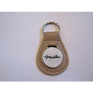 1990's 2000's MIATA VINTAGE LOGO LEATHER KEYCHAIN - BEIGE