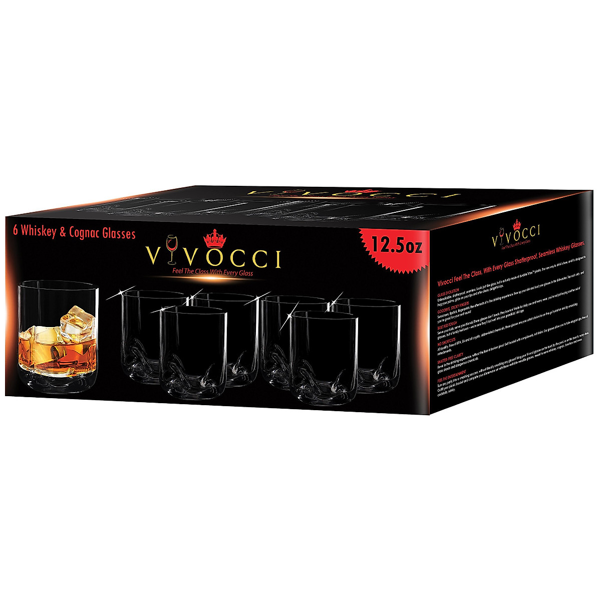 Vivocci Unbreakable Tritan Plastic Rocks 12.5 oz Whiskey & Double Old Fashioned Glasses | Thumb Indent Base | Ideal for Bourbon & Scotch | Perfect For Homes & Bars | Dishwasher Safe | Buy 6 Pay 5