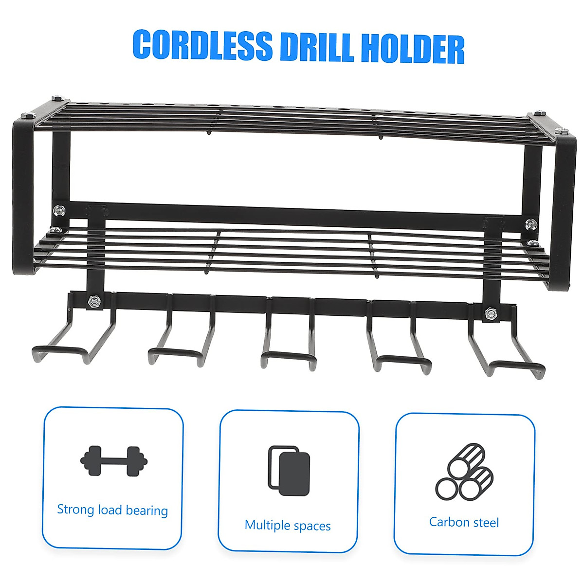 CHILDWEET Electric Drill Storage Rack Electrical Tools Power Tool Garage Storage Shelves Heavy Duty Cordless Garage Organizer Rack Electric Tool Drill Organizer Tool Rack Black Carbon Steel
