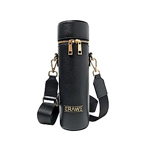 Crawe Full Grain Leather Insulated Water Bottle Crossbody Bag, 40 oz Water Bottle Holder with Strap for Walking, Bottle Carrier, Bottle Sling, Single Wine Bottle Tote, Brown Pebbled Leather, Gift Box