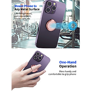 Magnetic Phone Grip Mount for Any Metal Surface [4 Strong Magnets] Gym Magnet Phone Ring Kickstand for Magnetic Car Holder Compatible with iPhone 14/13/12 Pro Max, Android and All Phones (Pink)