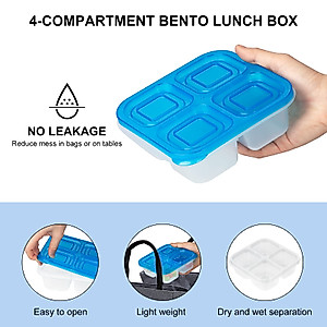 LileZbox 10 Pack Snack Containers for Kids Adults, Reusable BPA-Free Bento Snack Boxes Meal Prep Lunch Containers, Stackable Food Storage Containers for School, Work and Picnic (4 Compartment)