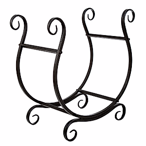 MyGift Black Metal Firewood Rack, Freestanding Fireplace Log Storage Holder with Scrollwork Design