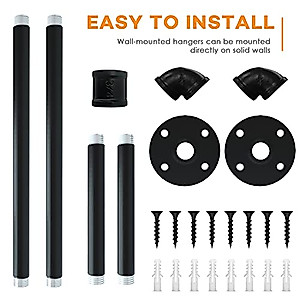 ERYTLLY Industrial Pipe Clothes Rack 36.2”,Multi-purpose Wall Mounted Iron Garment Rod,Heavy Duty Detachable Hanging Clothes Rack for Closet Rod,Black