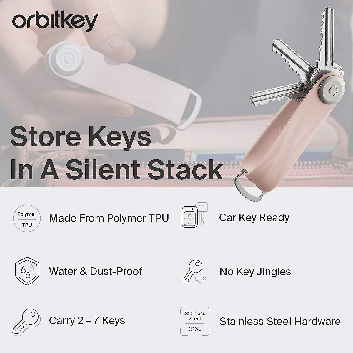 Orbitkey Active Rubber Key Organizer Jet Black Bottle Opener Compatible Key Organizer & Key Ring