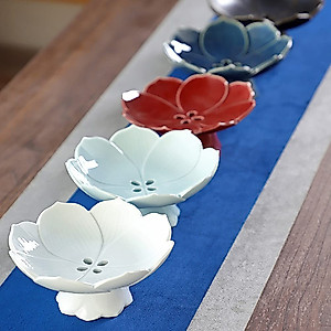 Kelendle Pedestal Fruit Bowl Centerpiece Decorative Compote Footed Bowl Ceramics Dessert Serving Bowl Tray Display Stand Lotus Drain Plate for Kitchen Counters for Fruits Breads Snacks (Red)